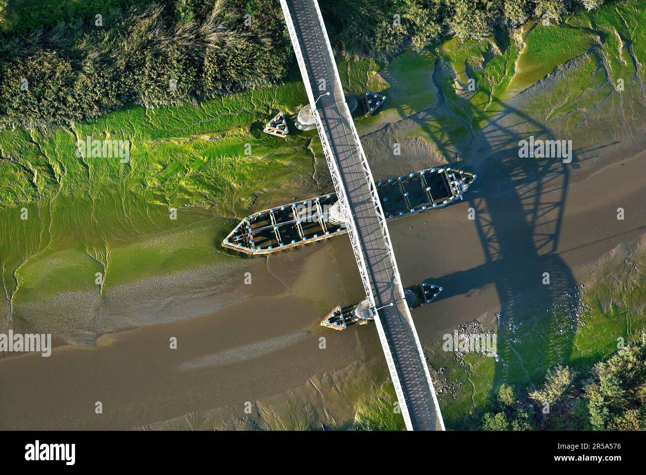 bridge over Durme river, aerial view, Belgium, East Flanders, Vallei ...