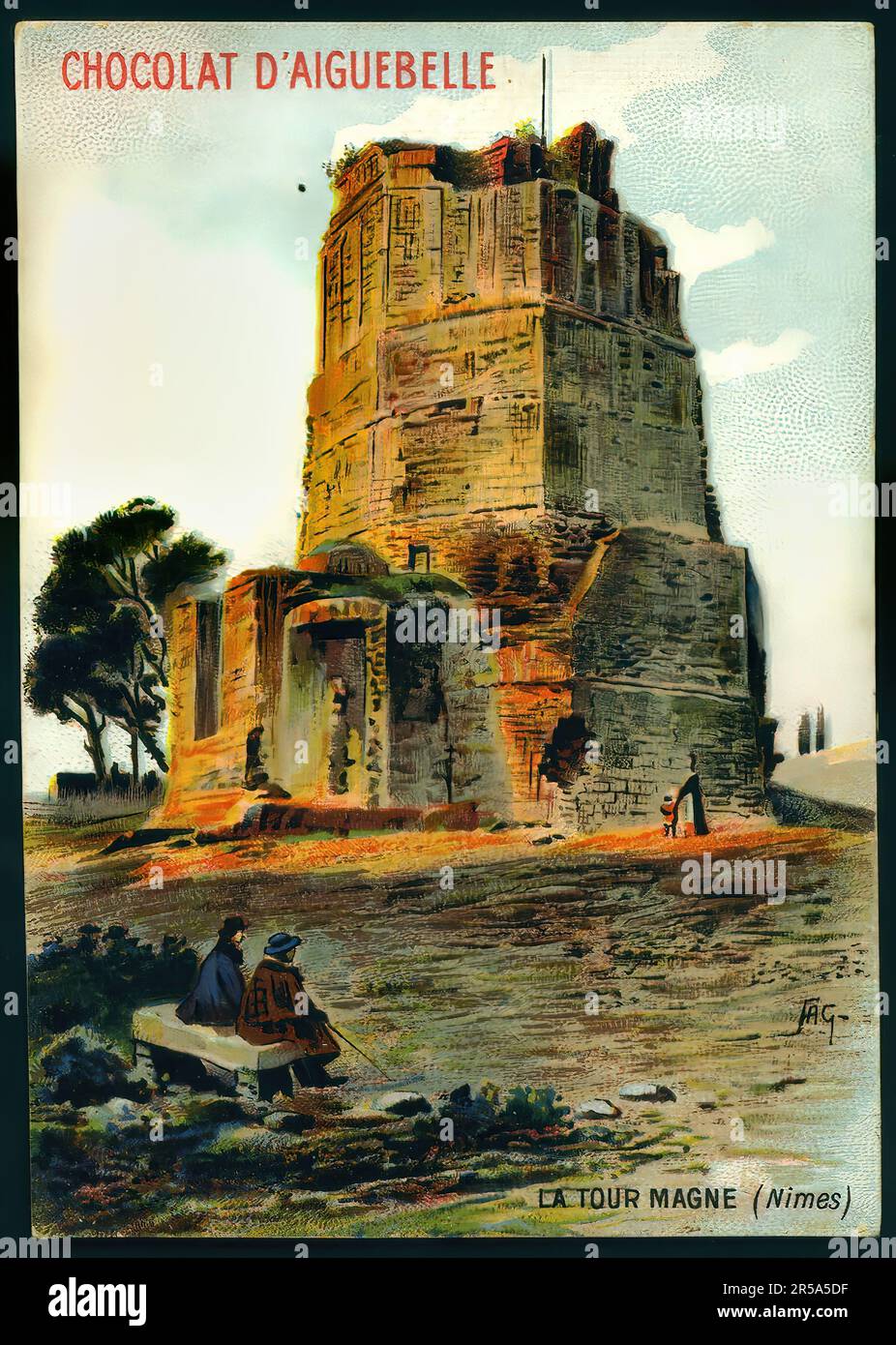 La Tour Magne, Nimes - Vintage French Tradecard, Belle Epoque Era Stock ...