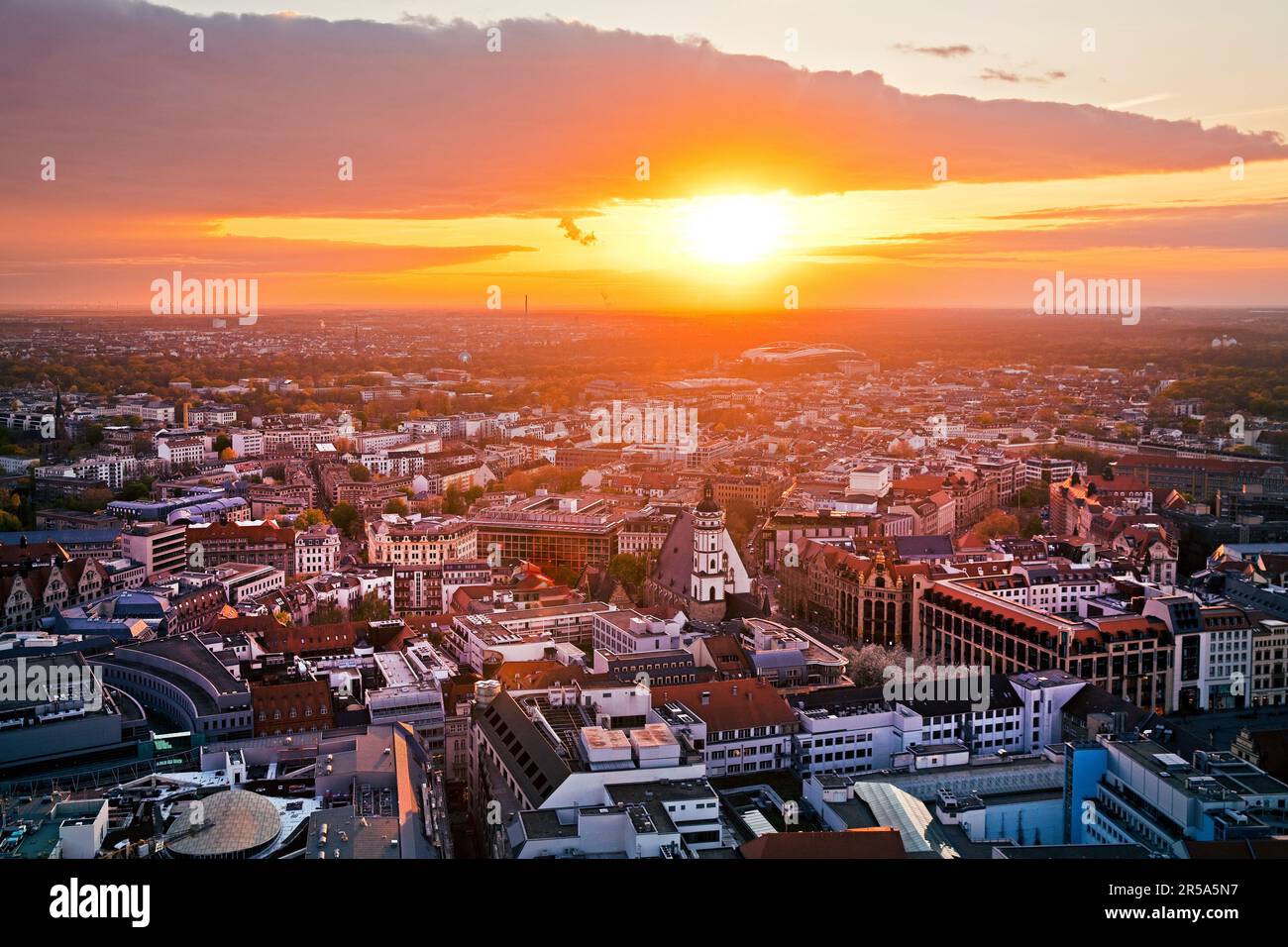 City panorama, view from the City-Hochhaus to the city with St. Thomas ...
