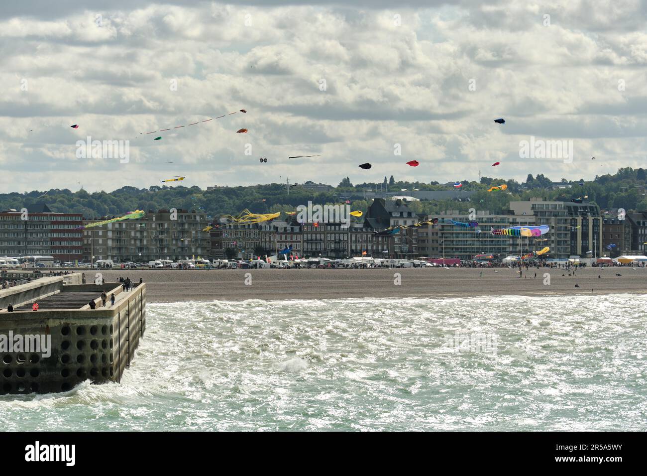 Dieppe, Normandy, France - 18 Sep 2022. Various kites fill the sky over ...