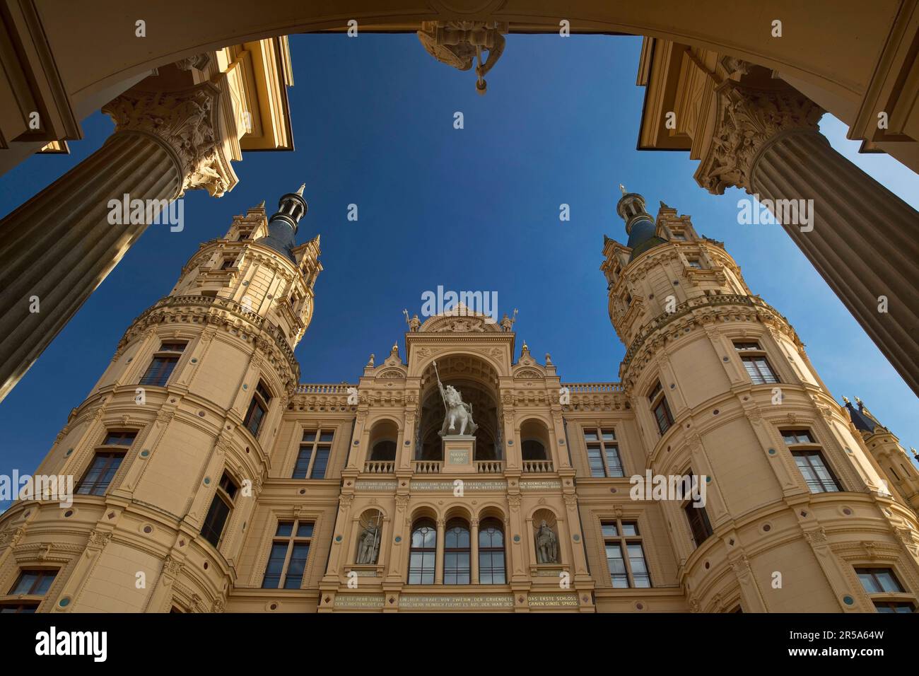 facade with equestrian statue of the Obotrite Prince Niklot, Schwerin ...