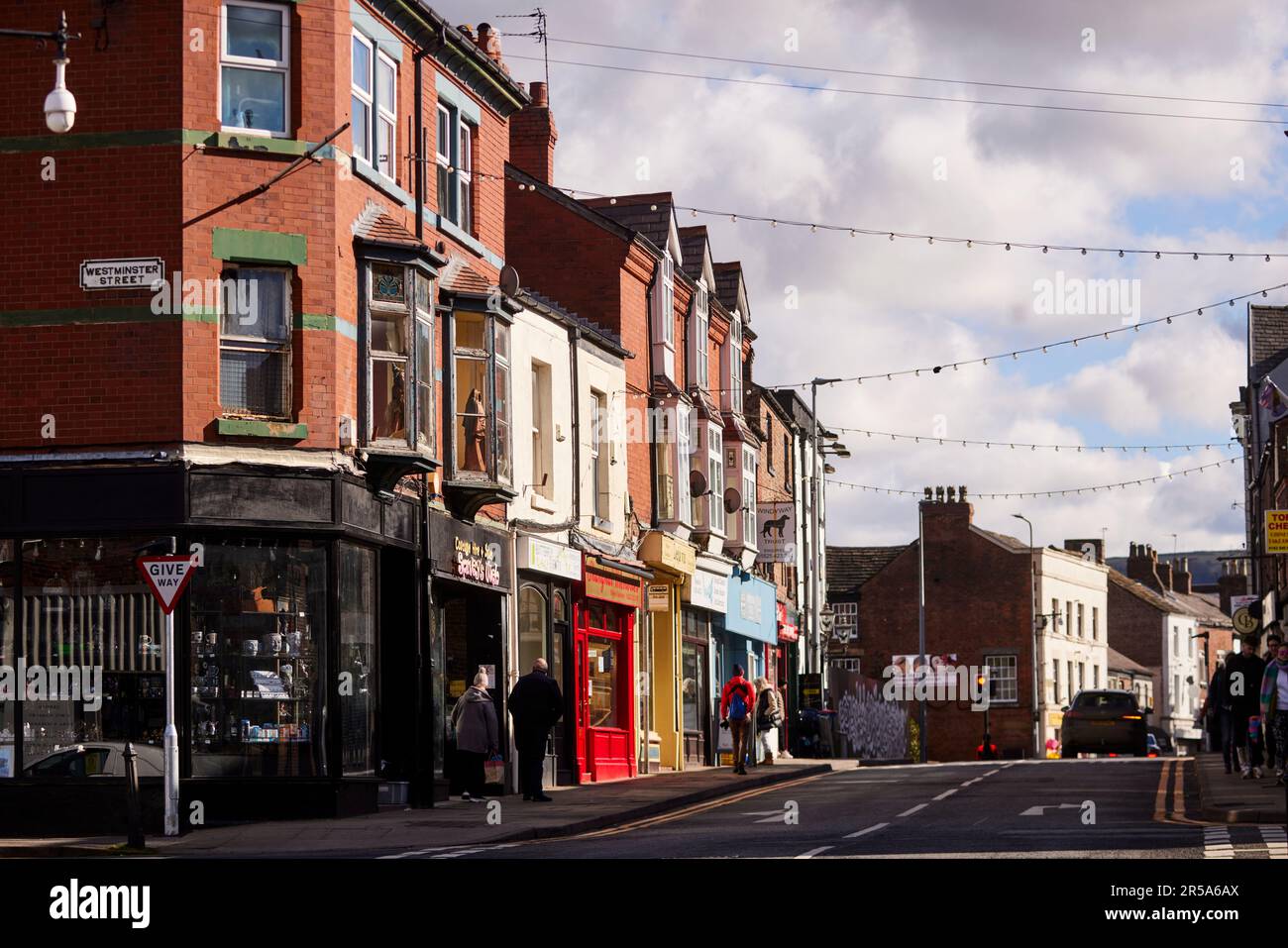 Macclesfield, Cheshire. independent shops on Chestergate in the town ...