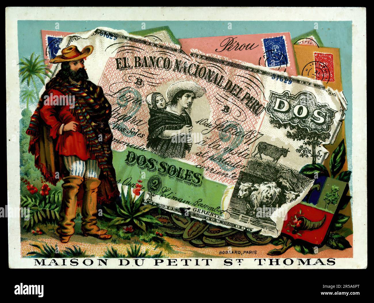 Peruvian Banknote - Vintage French Tradecard, Belle Epoque Era Stock ...