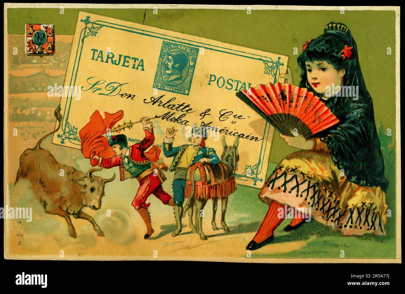 Spain - Vintage Arlatte Girls With Postcards, Belle Epoque Era Stock ...
