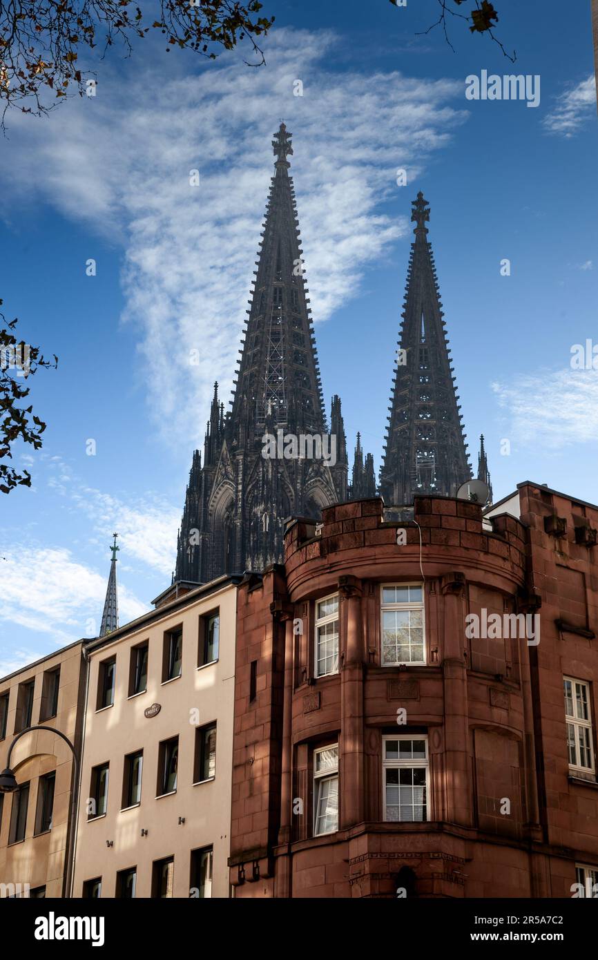 Picture of the cologne cathedral seen from below during the afternoon ...
