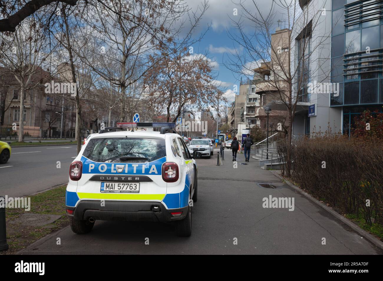 Picture of a Romanain police forces car parked in Bucharest, in Romania ...