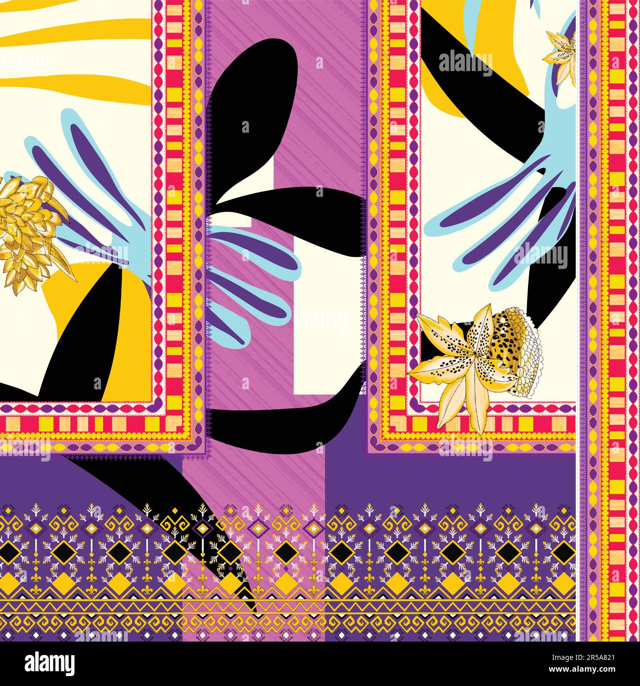 Abstract Design of Textured Flowers Ready for Textile Prints Stock ...