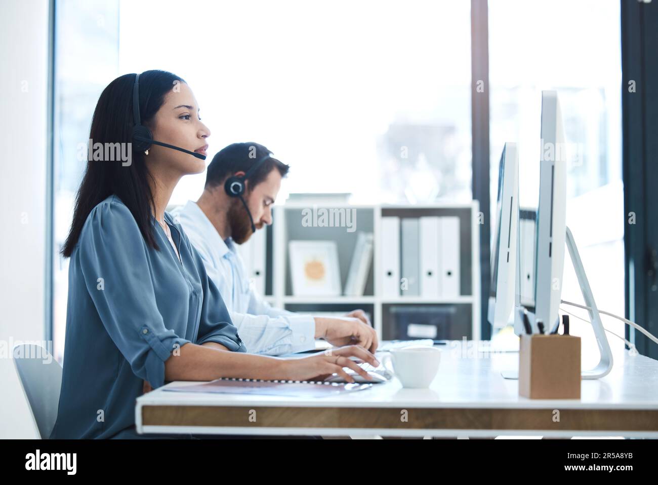Call center, people and team in customer service, support or ...