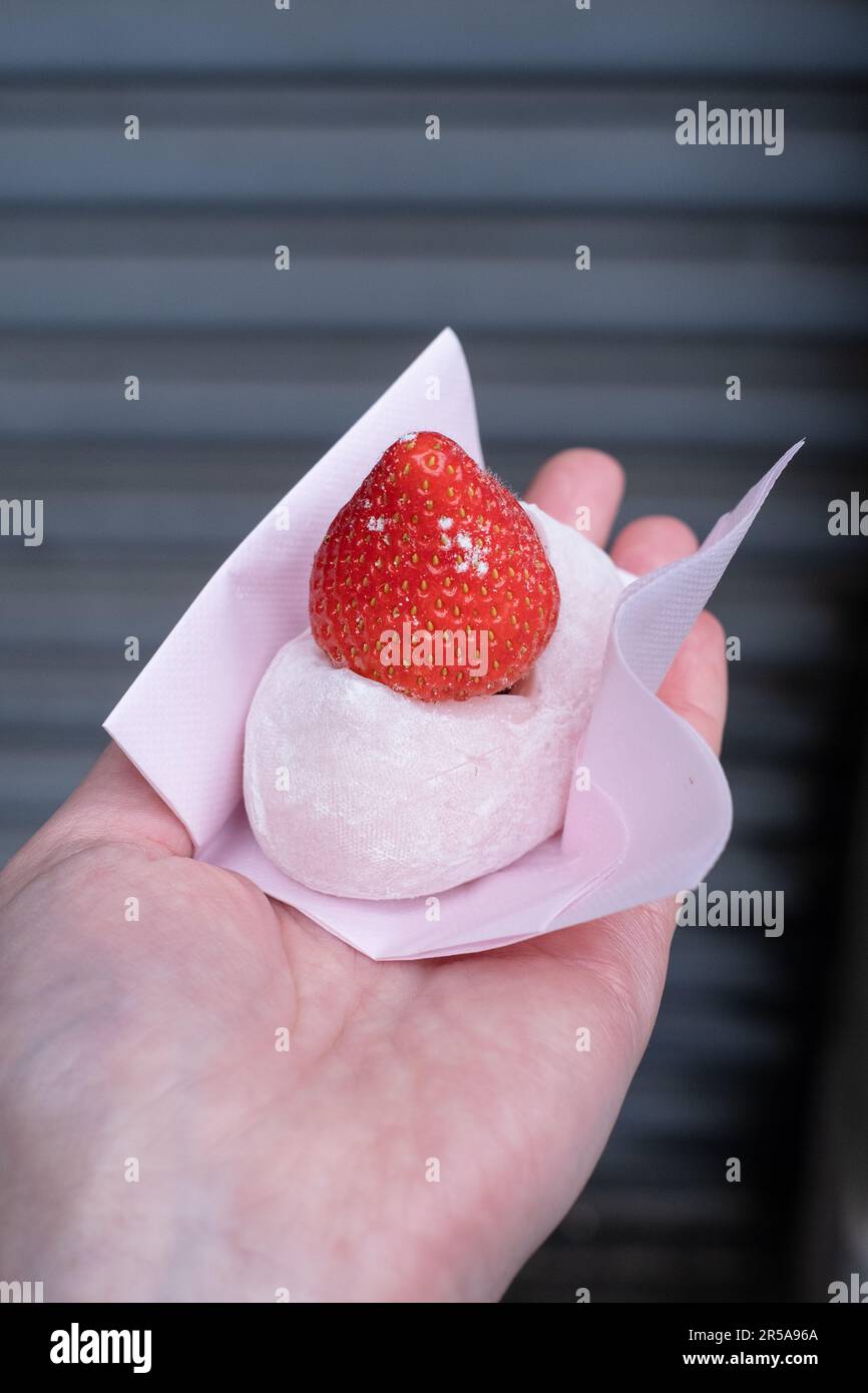 Strawberry stuffed and topped mochi, Tsukiji Fish Market, Tokyo, Japan ...