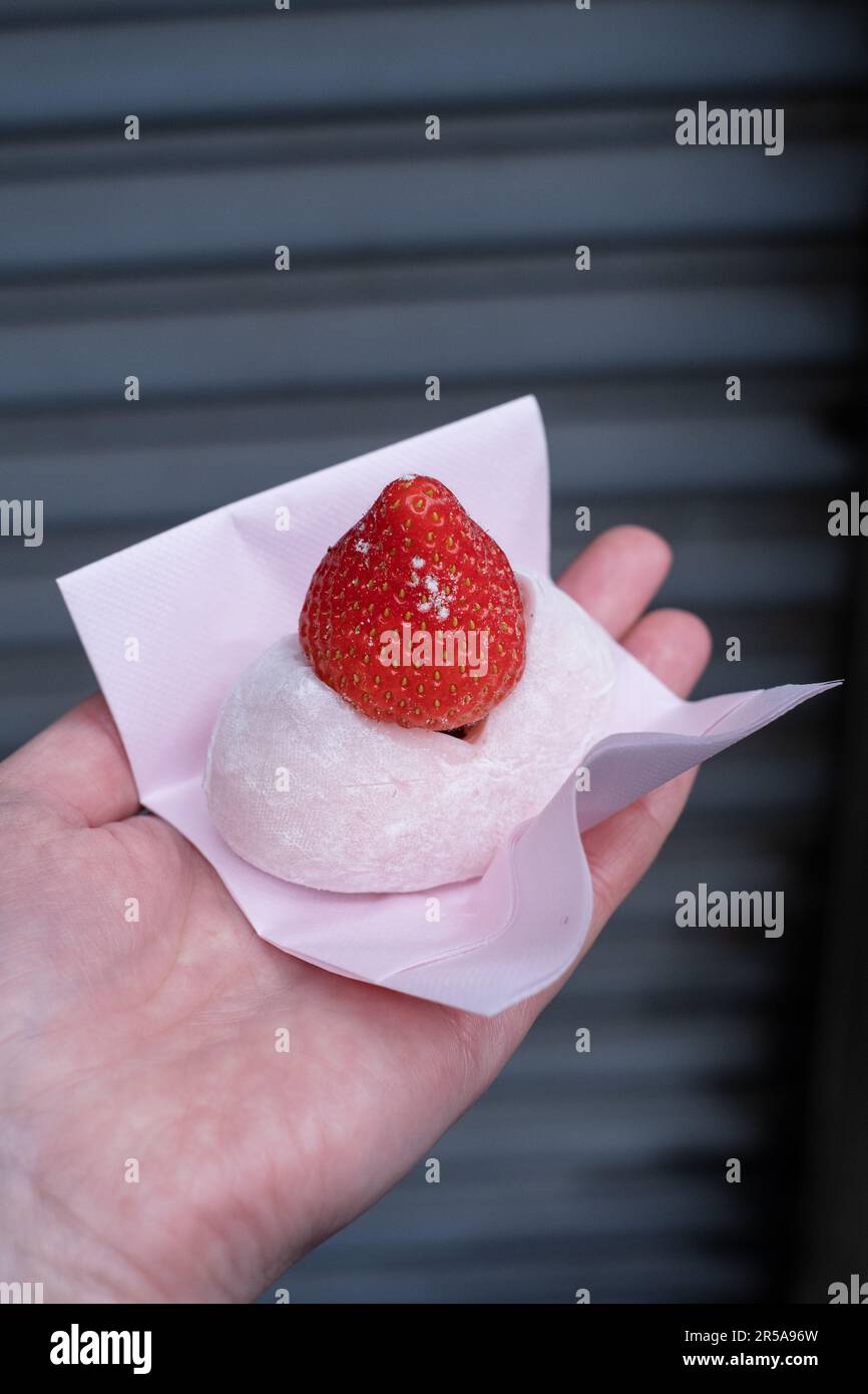 Strawberry stuffed and topped mochi, Tsukiji Fish Market, Tokyo, Japan ...