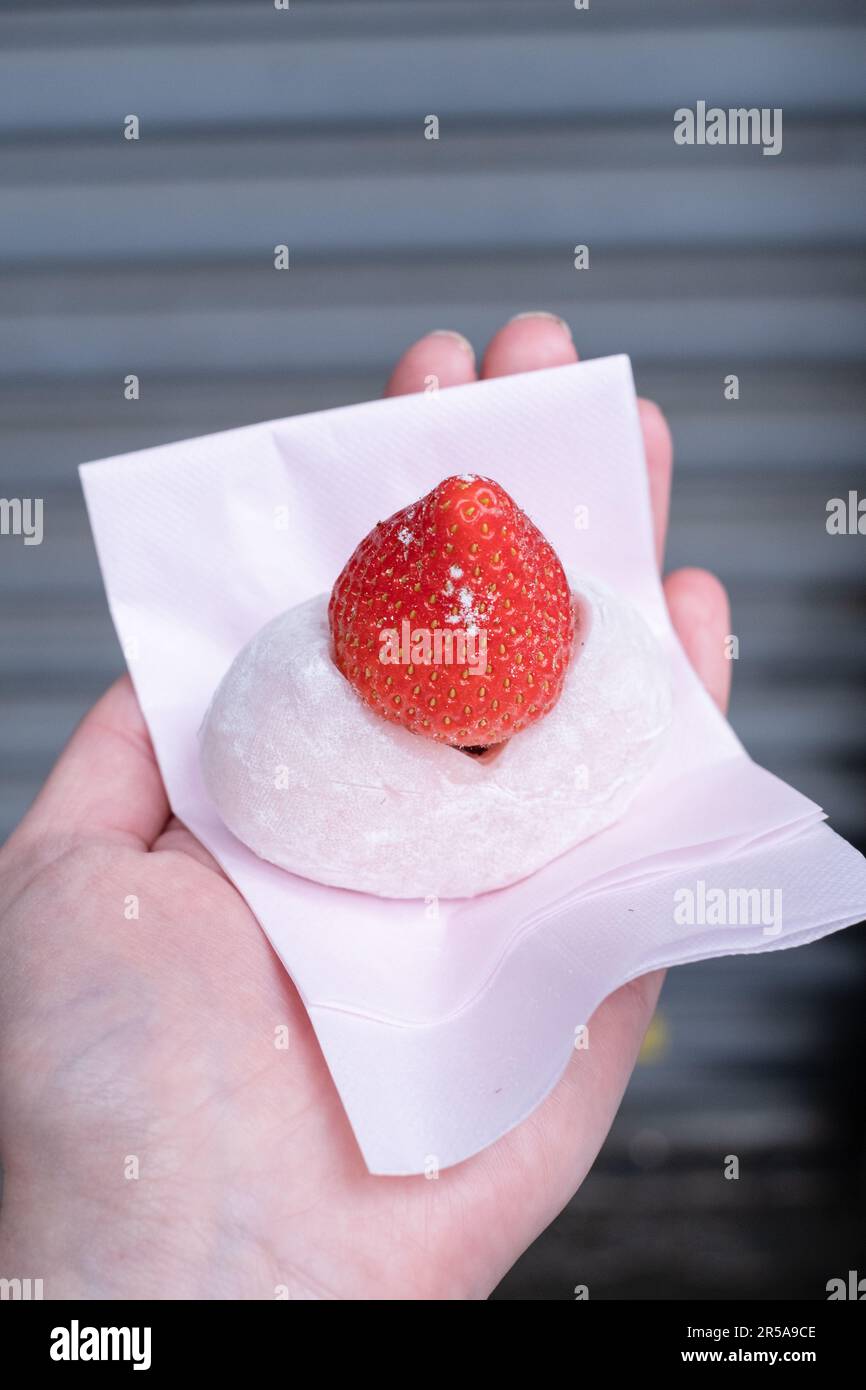 Strawberry stuffed and topped mochi, Tsukiji Fish Market, Tokyo, Japan ...