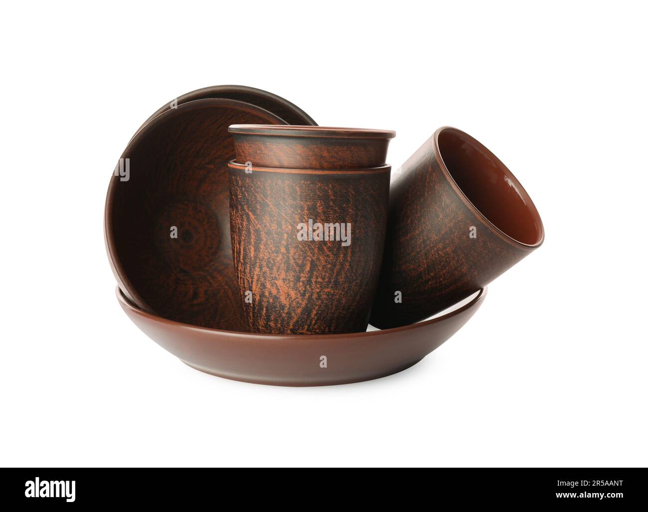 Set of clean crockery isolated on white Stock Photo - Alamy