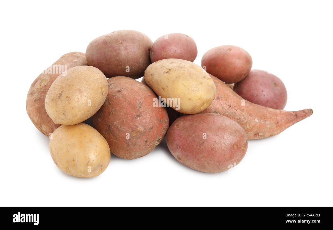 Different types of fresh potatoes on white background Stock Photo - Alamy