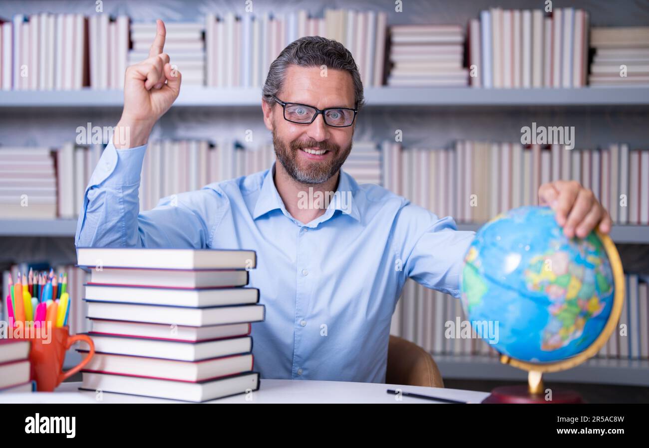 Teachers day. Teacher in school classroom. Knowledge and education with ...