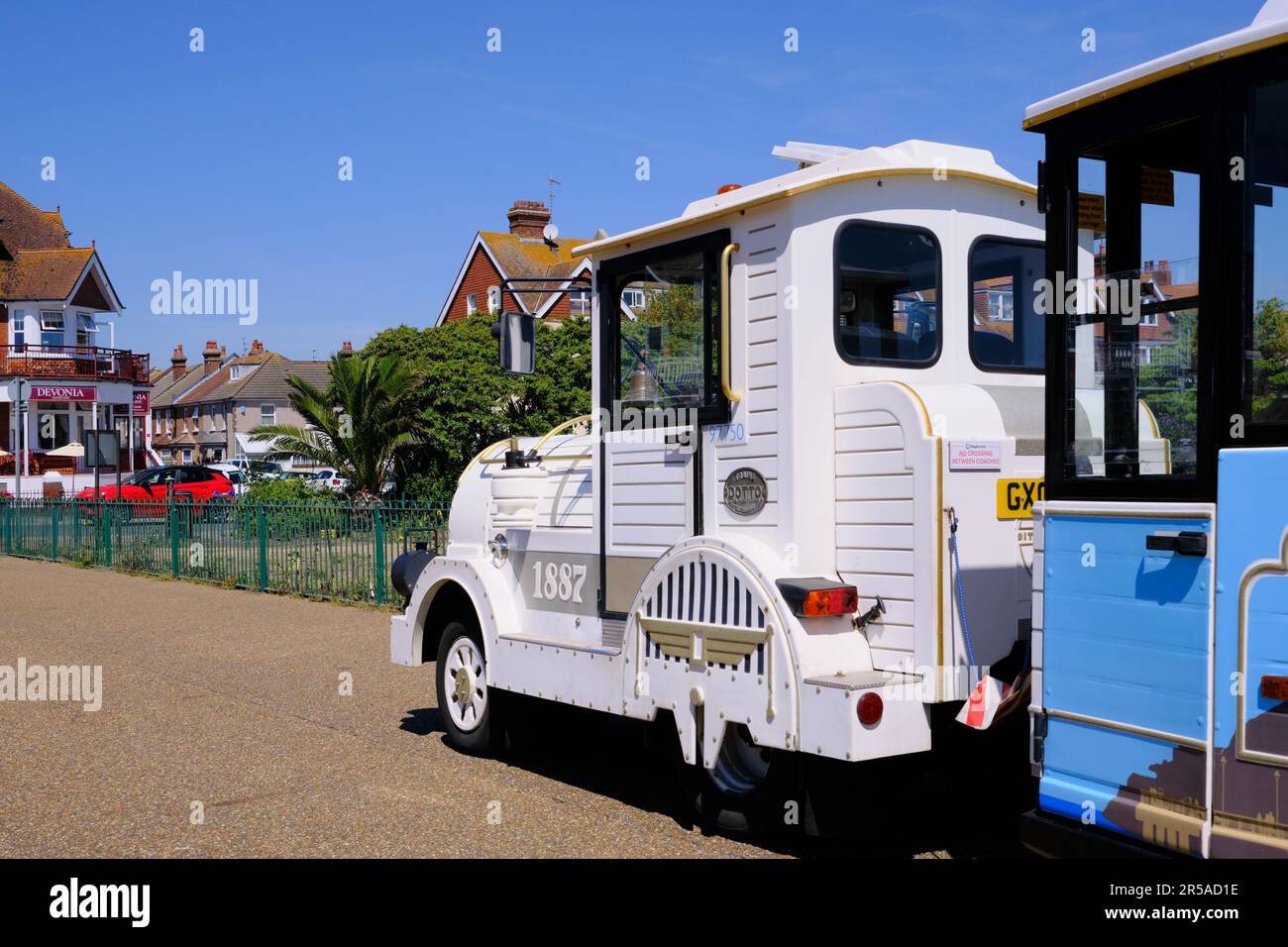 Eastbourne, UK - July 11, 2022: White trackless tourist locomotive ...