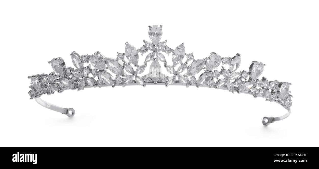 Beautiful silver tiara with diamonds isolated on white Stock Photo - Alamy
