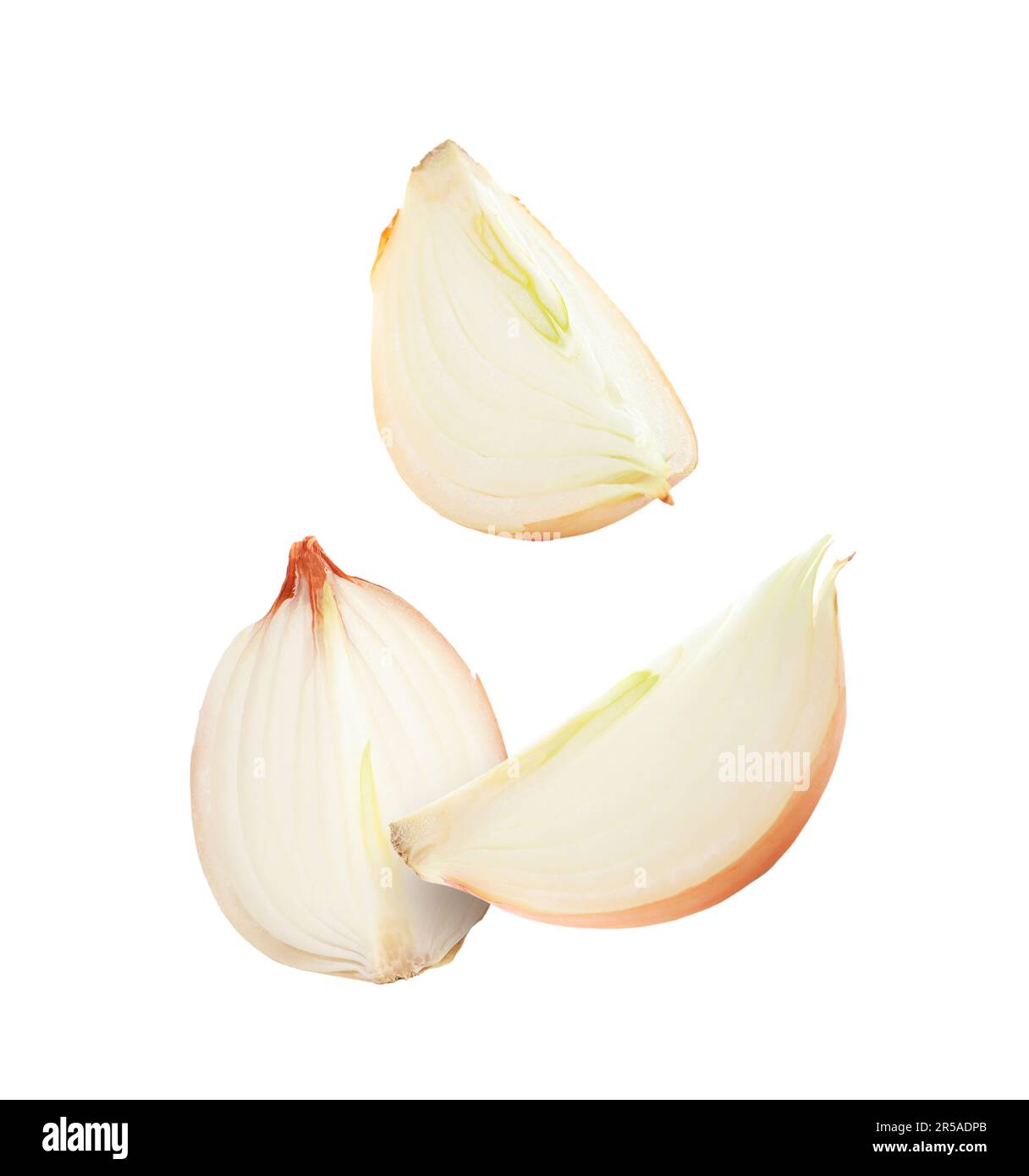 Fresh onion slices falling on white background Stock Photo - Alamy