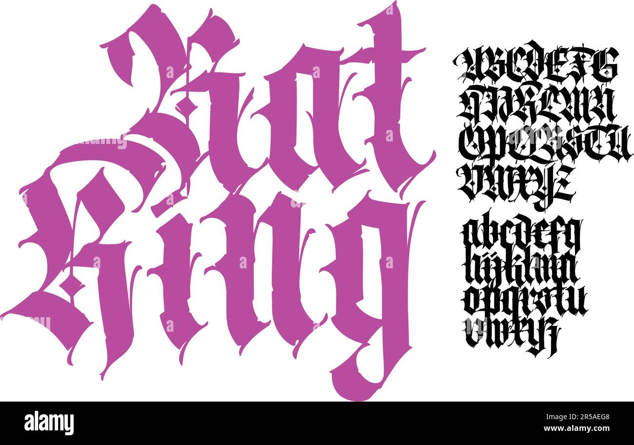 Gothic, English alphabet. Vector. Medieval Latin letters and numbers ...