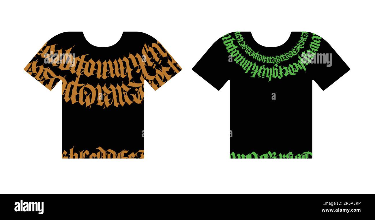 Modern Gothic calligraphy on a T-shirt. Font from latin letters. Vector ...