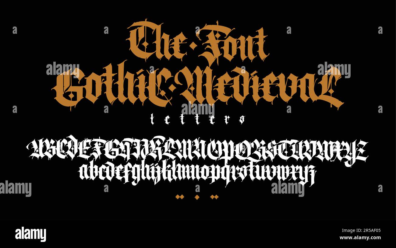Gothic font from Latin letters. Vector. English alphabet. Medieval ...