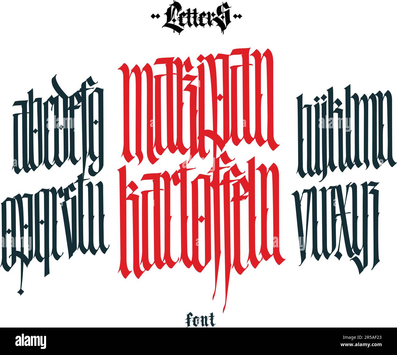 Gothic font from Latin letters. Vector. English alphabet. Medieval ...