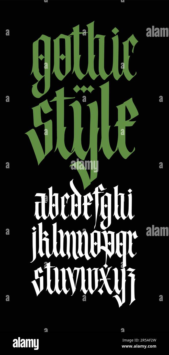 Gothic font from Latin letters. Vector. English alphabet. Medieval ...