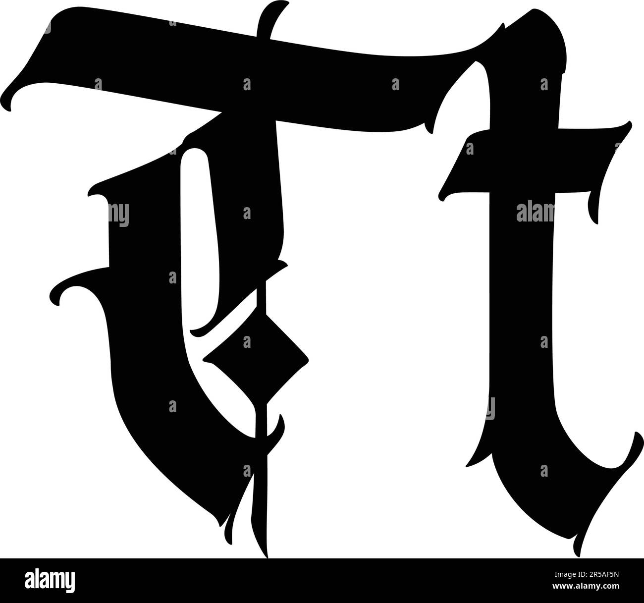Letter T, in the Gothic style. Vector. Alphabet. The symbol is isolated ...