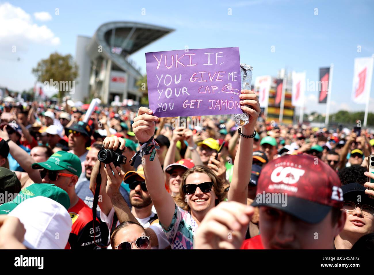 Barcelona, Spain. 02nd June, 2023. Yuki Tsunoda (JPN) AlphaTauri fans ...