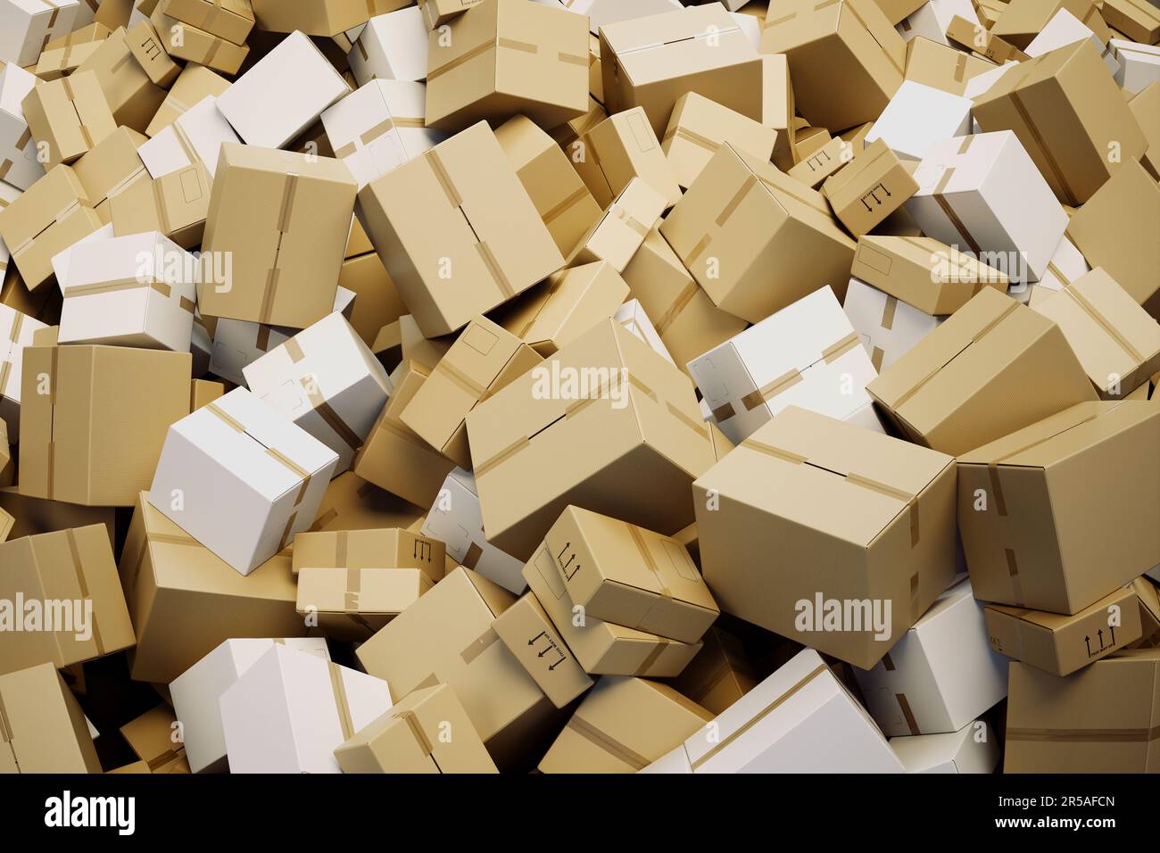 Huge pile cardboard delivery boxes. Stack of brown carton boxes ...