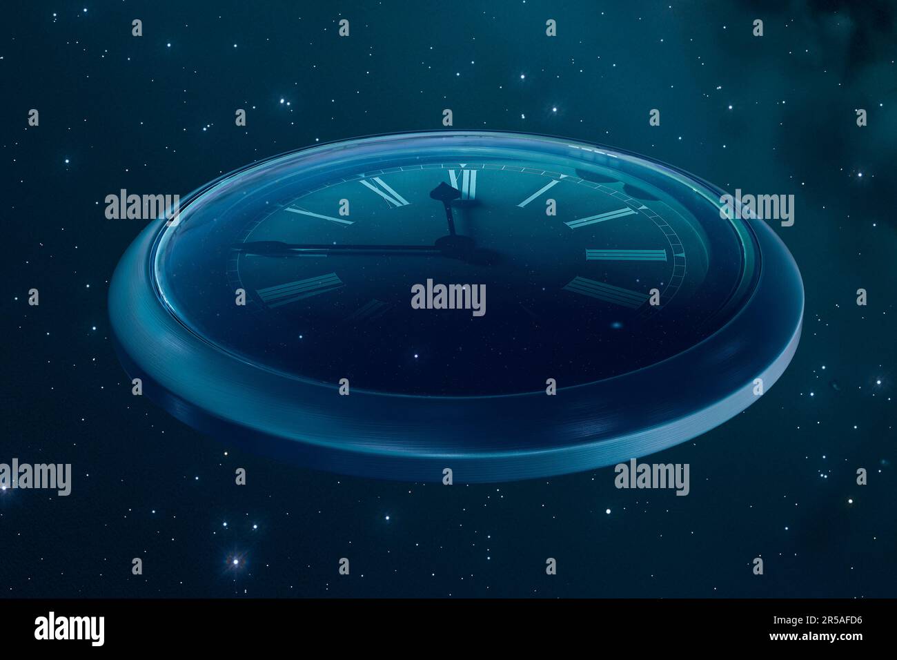 Giant clock measuring the passage of unforgiving time in a vast, dark ...