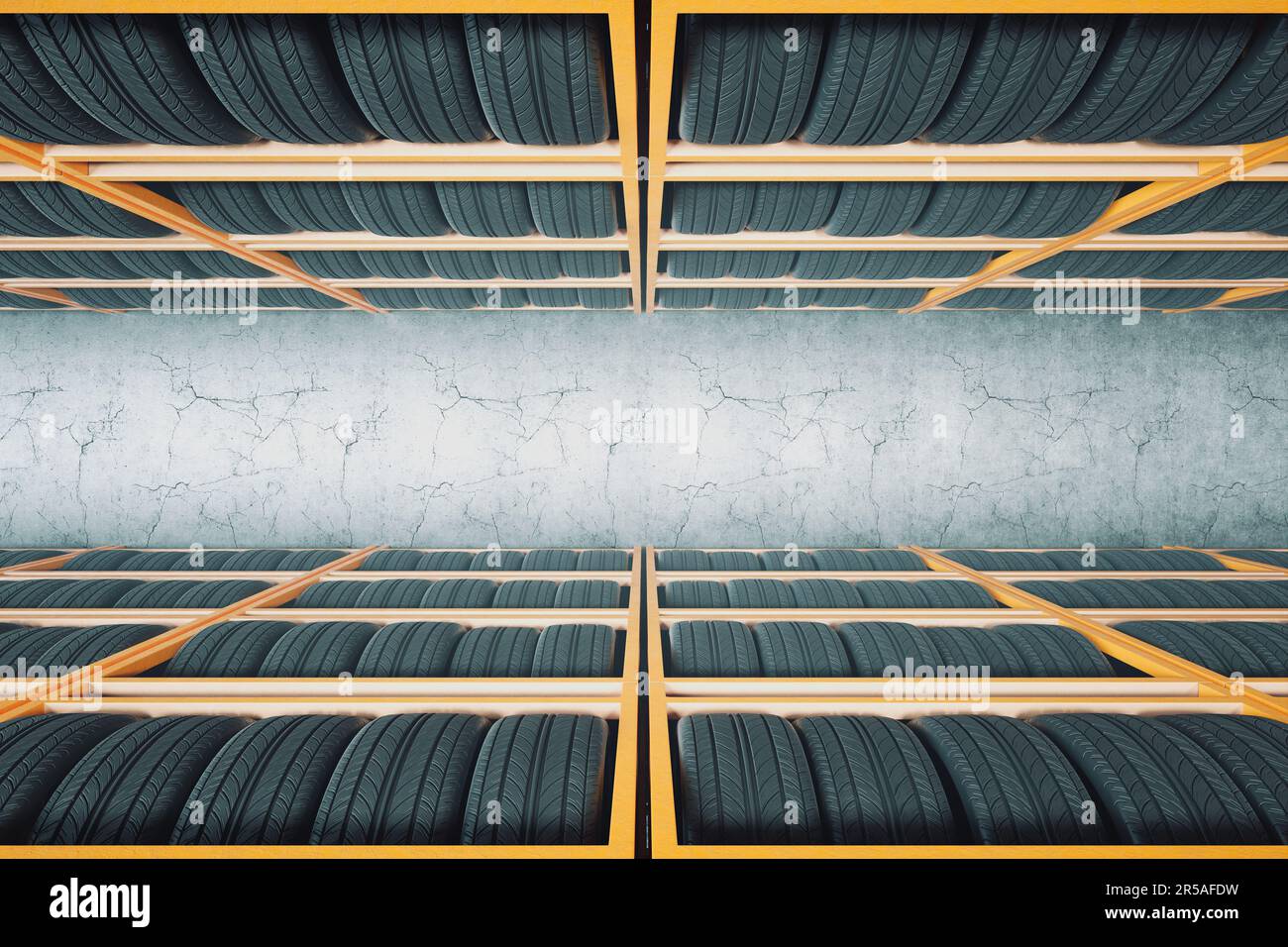 Shelves with car wheels. Stacks of black rubber tires. New car tyres ...