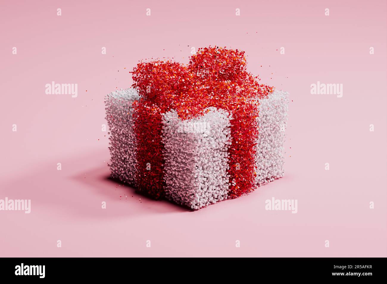 Beautiful white gift with a stunning red ribbon shape made of small ...