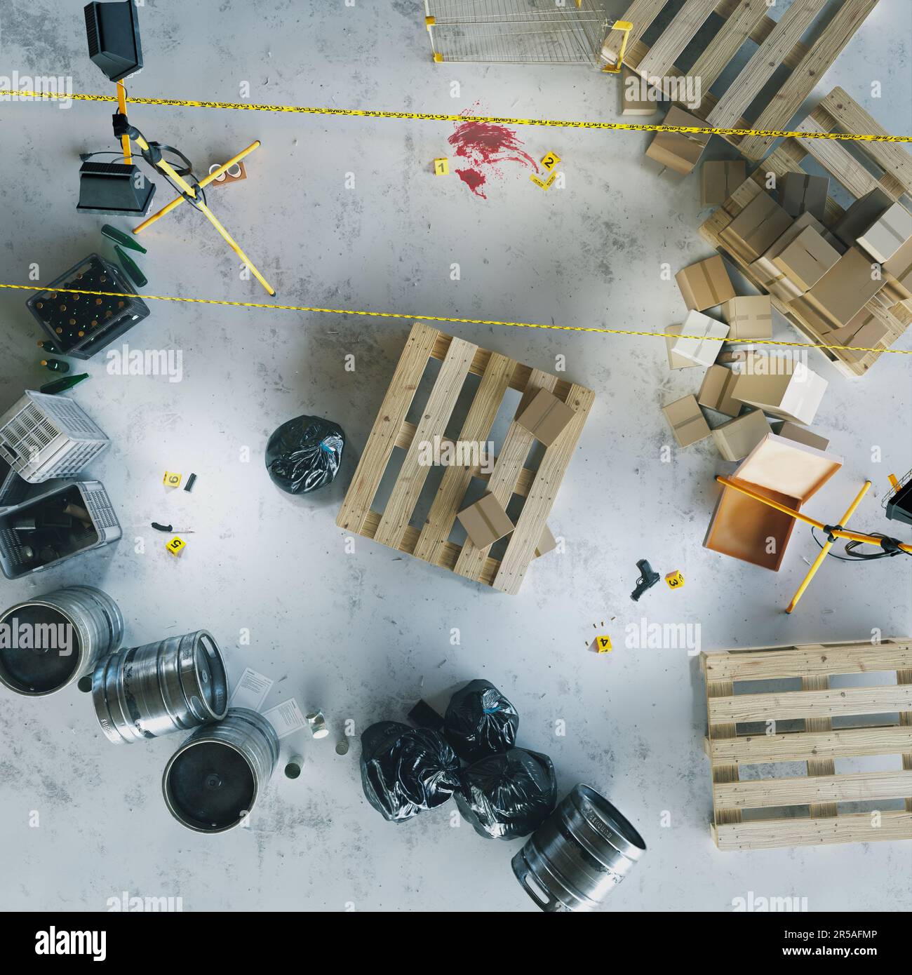 Picture of the murder site with pieces of evidence of the crime. You ...