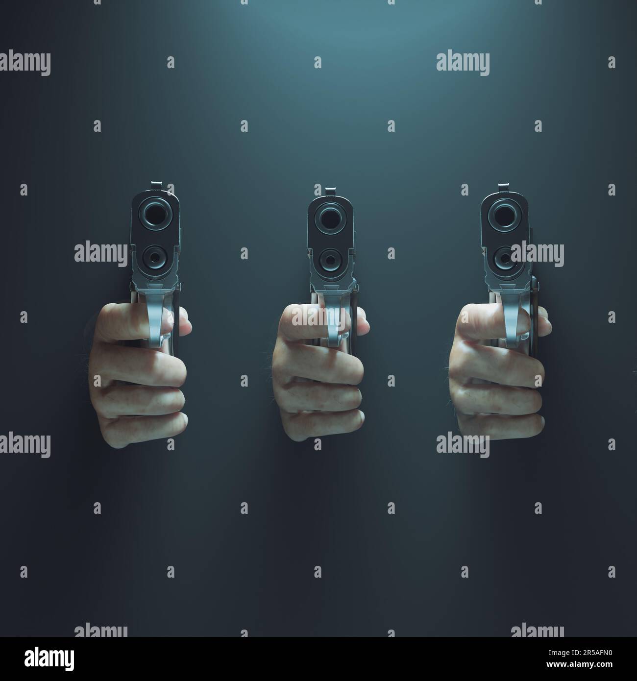 Image showcasing several handguns seen pointing at a target. Shiny ...