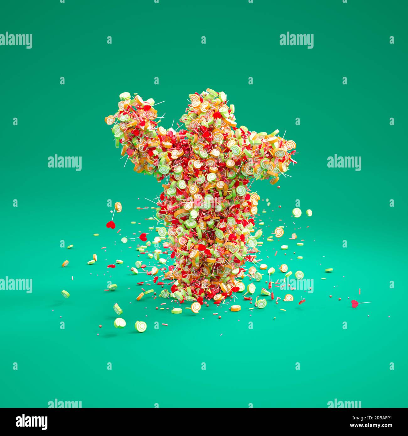 A creature made of lollipops running and losing some parts of itself. A ...
