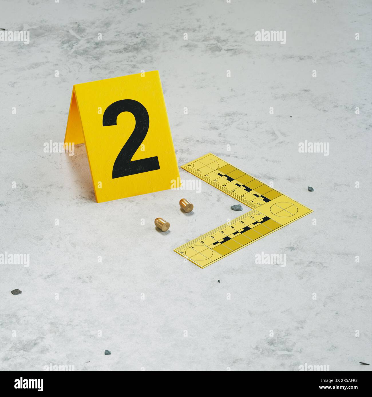 Picture of the murder site with pieces of evidence of the crime ...