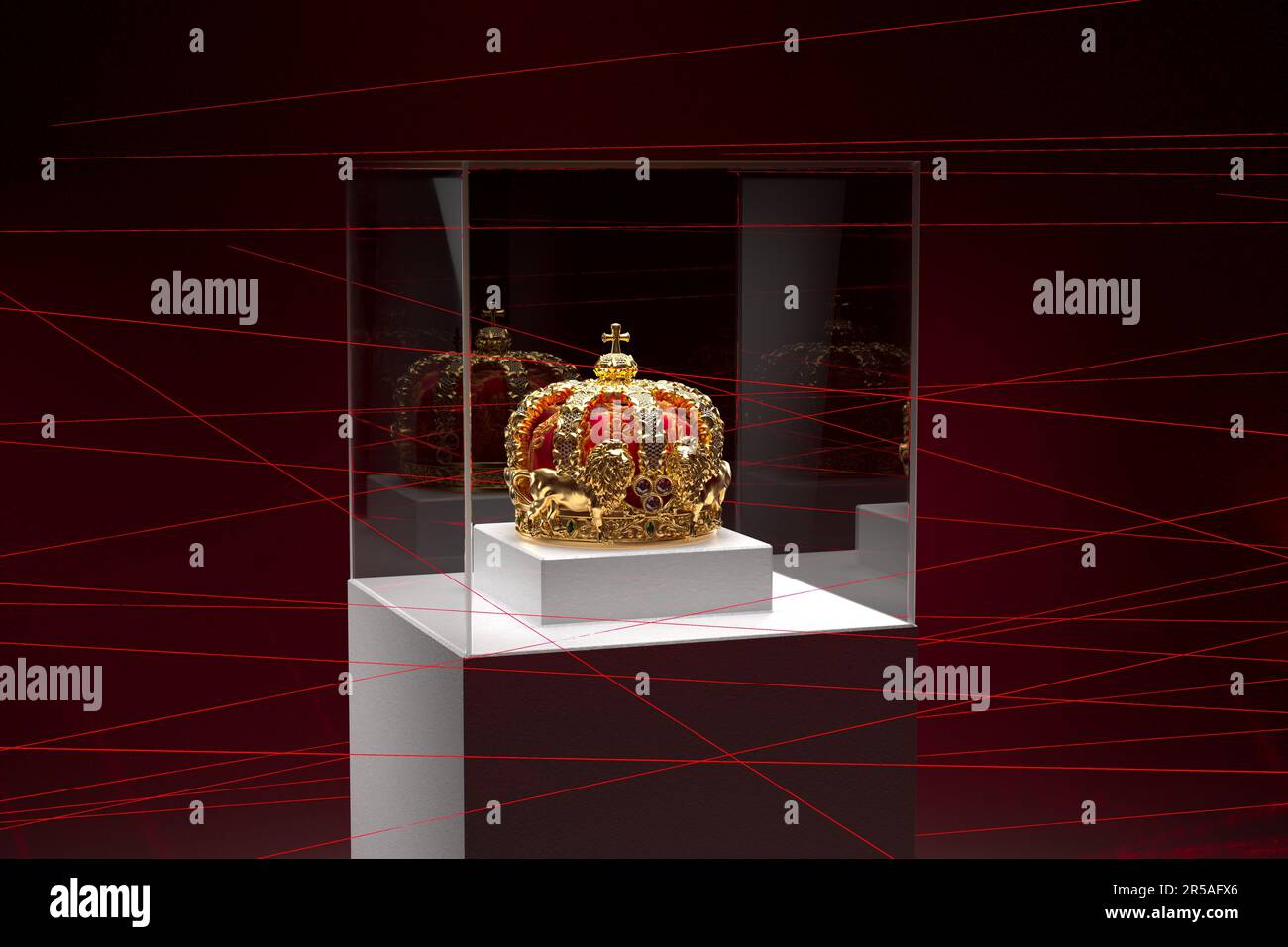 Golden crown beautifully decorated with diamonds. Valuable exhibit in ...