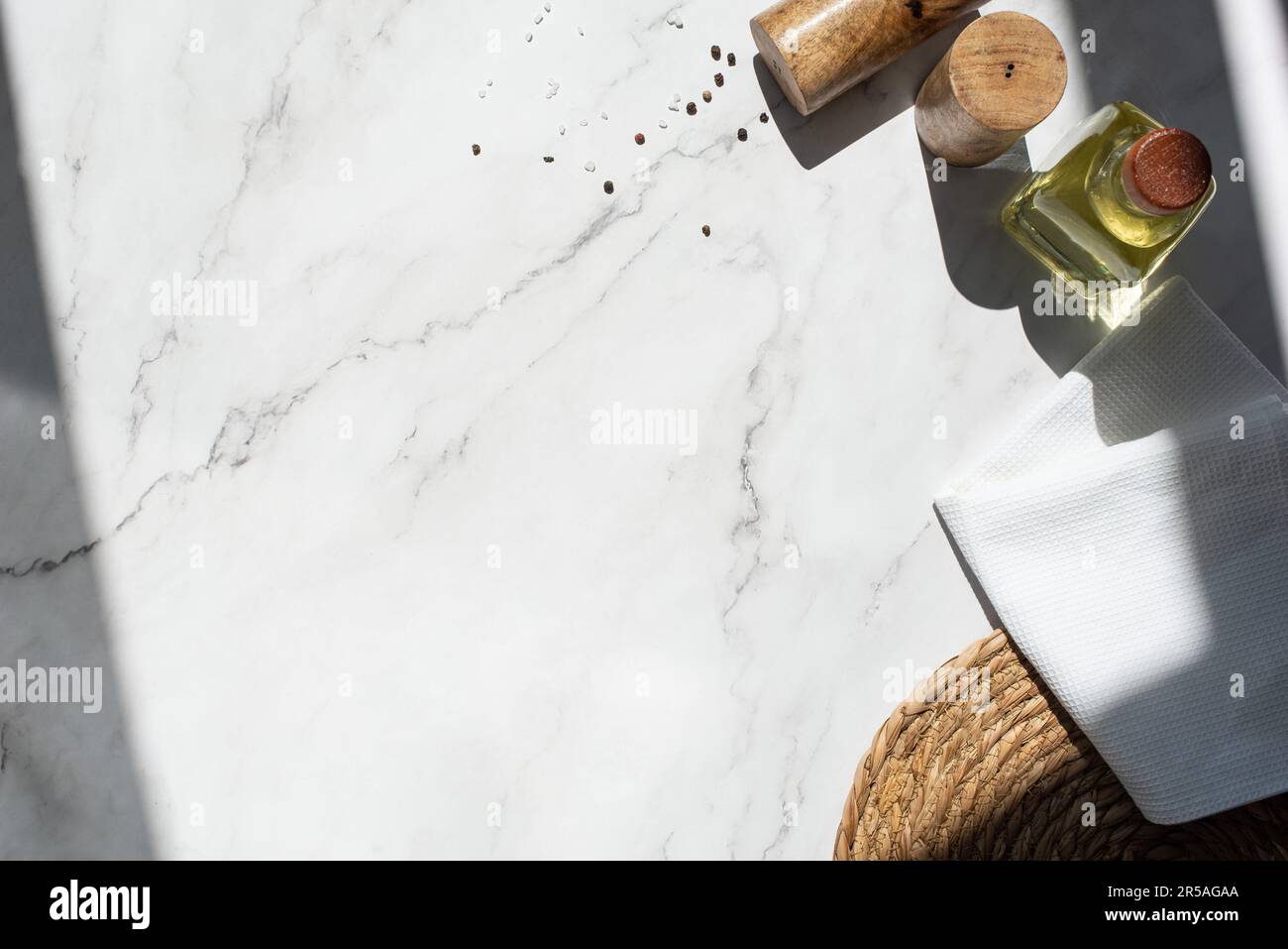 culinary series marble background with spices and cutlery Stock Photo ...