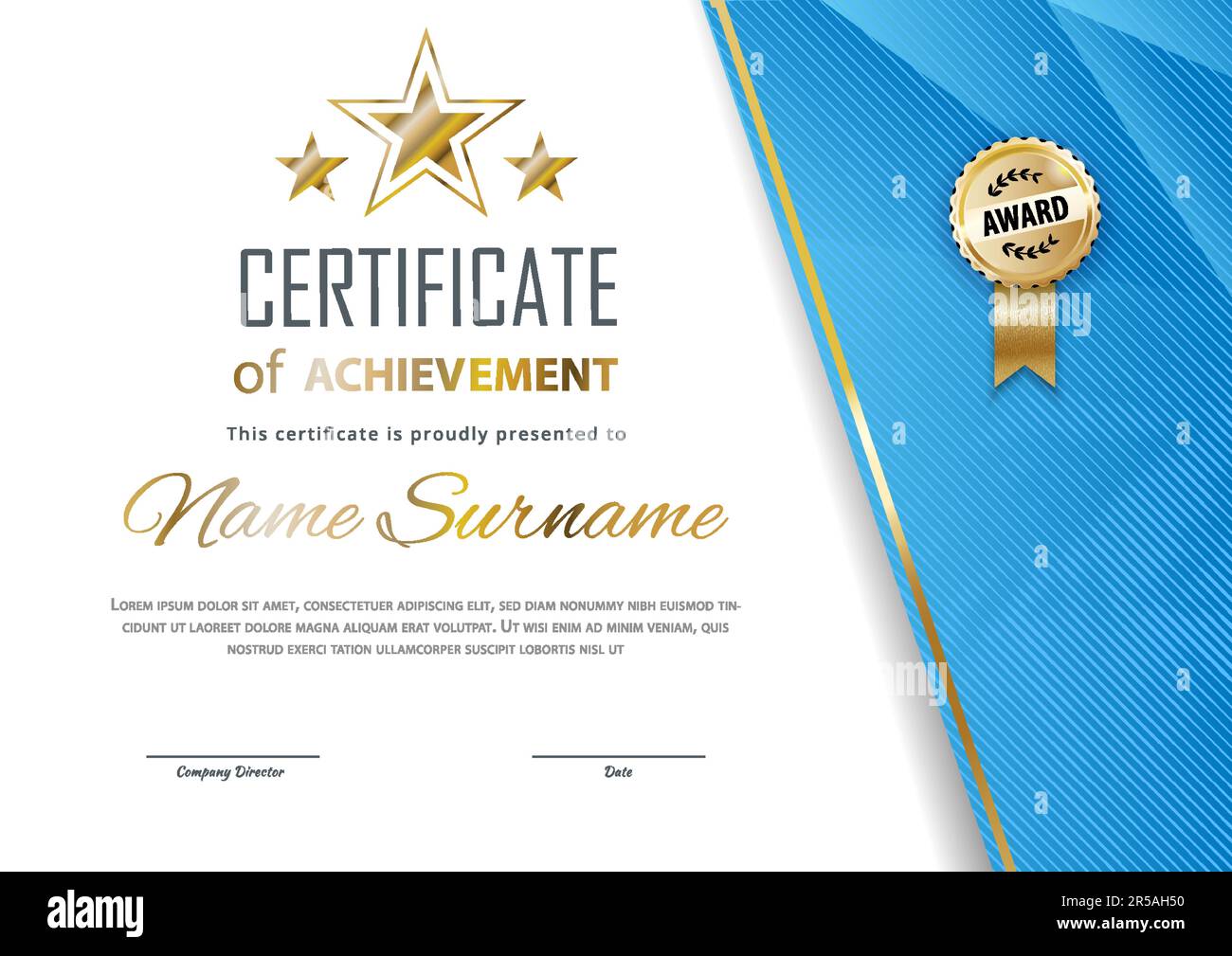 Certificate Blank and gold stars. Blue gradient triangles on white ...