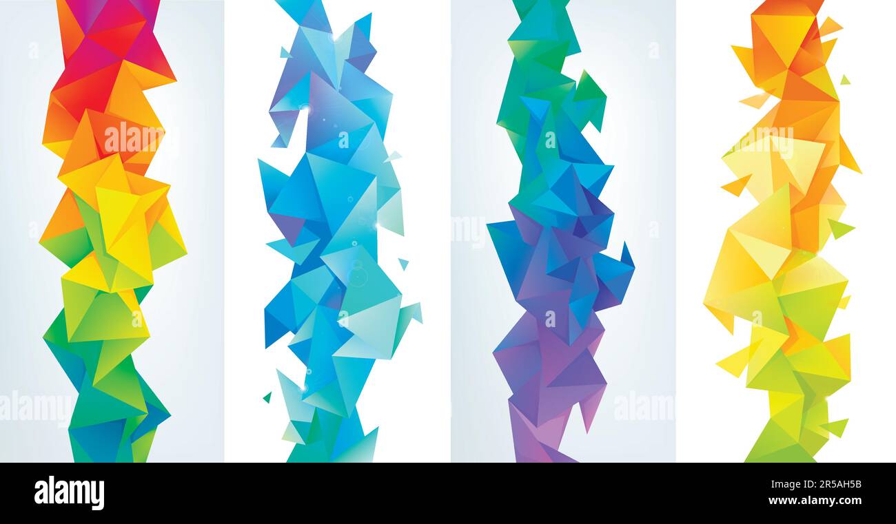 Vector set of blue, yellow colorful abstract facet, low poly geometric ...
