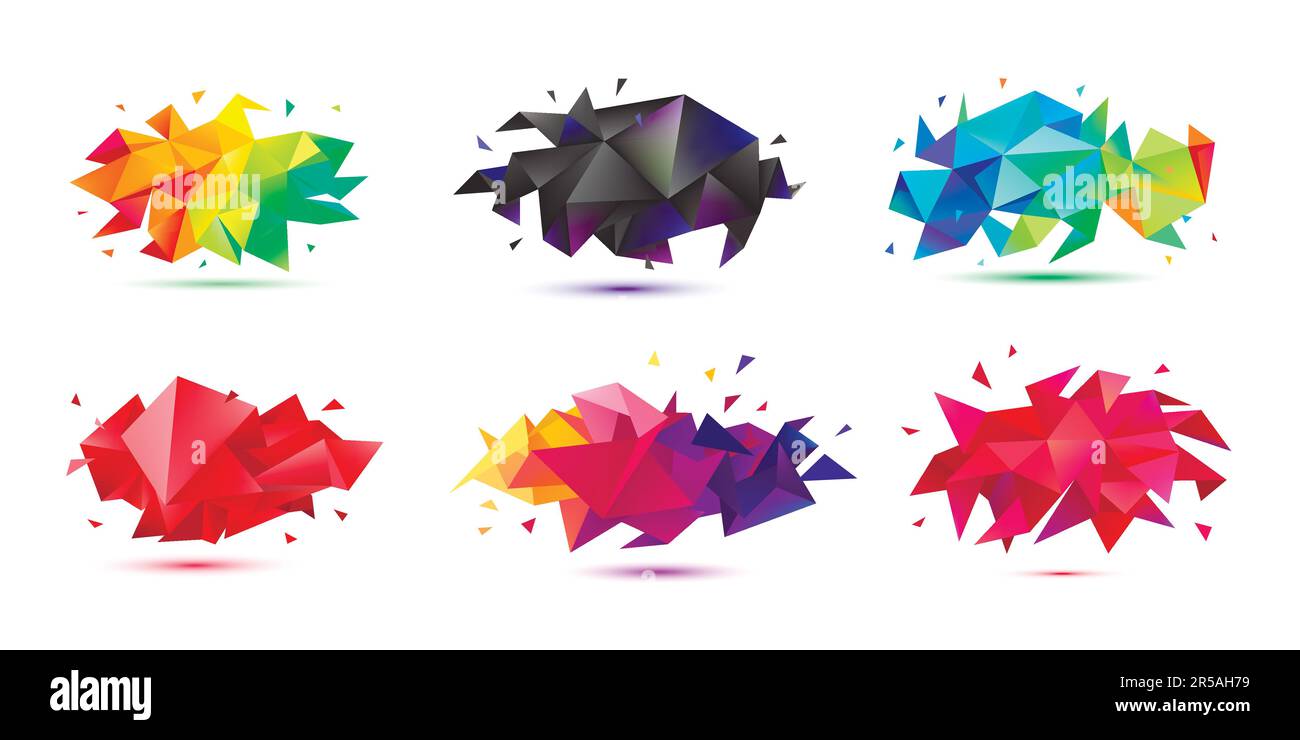 Vector set of abstract facet 3d shapes, geometric banners. Low poly ...