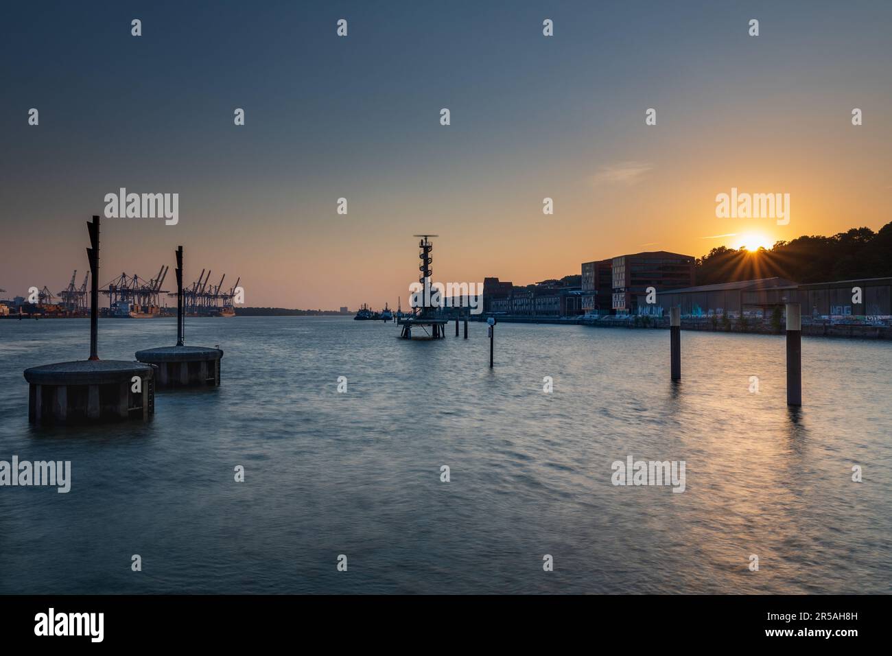 Hamburg - Harbor scenery at dusk. View from the office building ...