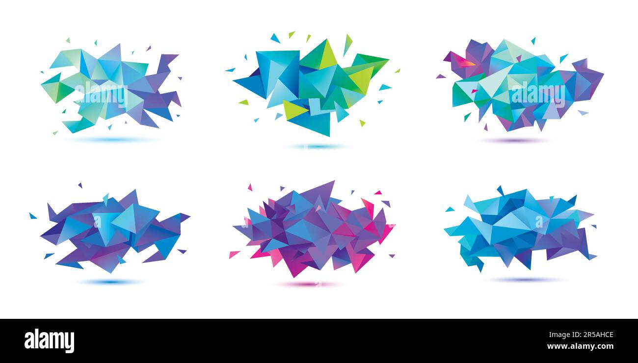 Vector set of abstract facet 3d shapes, geometric banners. Low poly ...