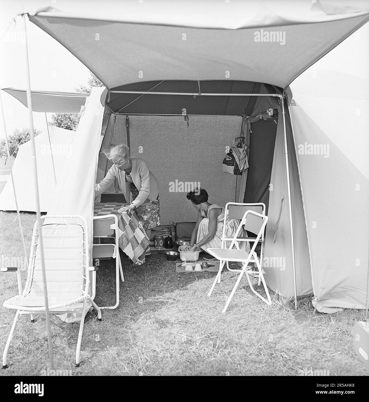 Tent in campsite camping Black and White Stock Photos & Images - Alamy