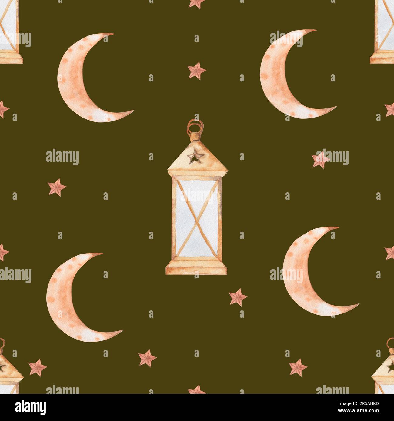 seamless watercolor pattern lantern, month, stars. beautiful pattern ...