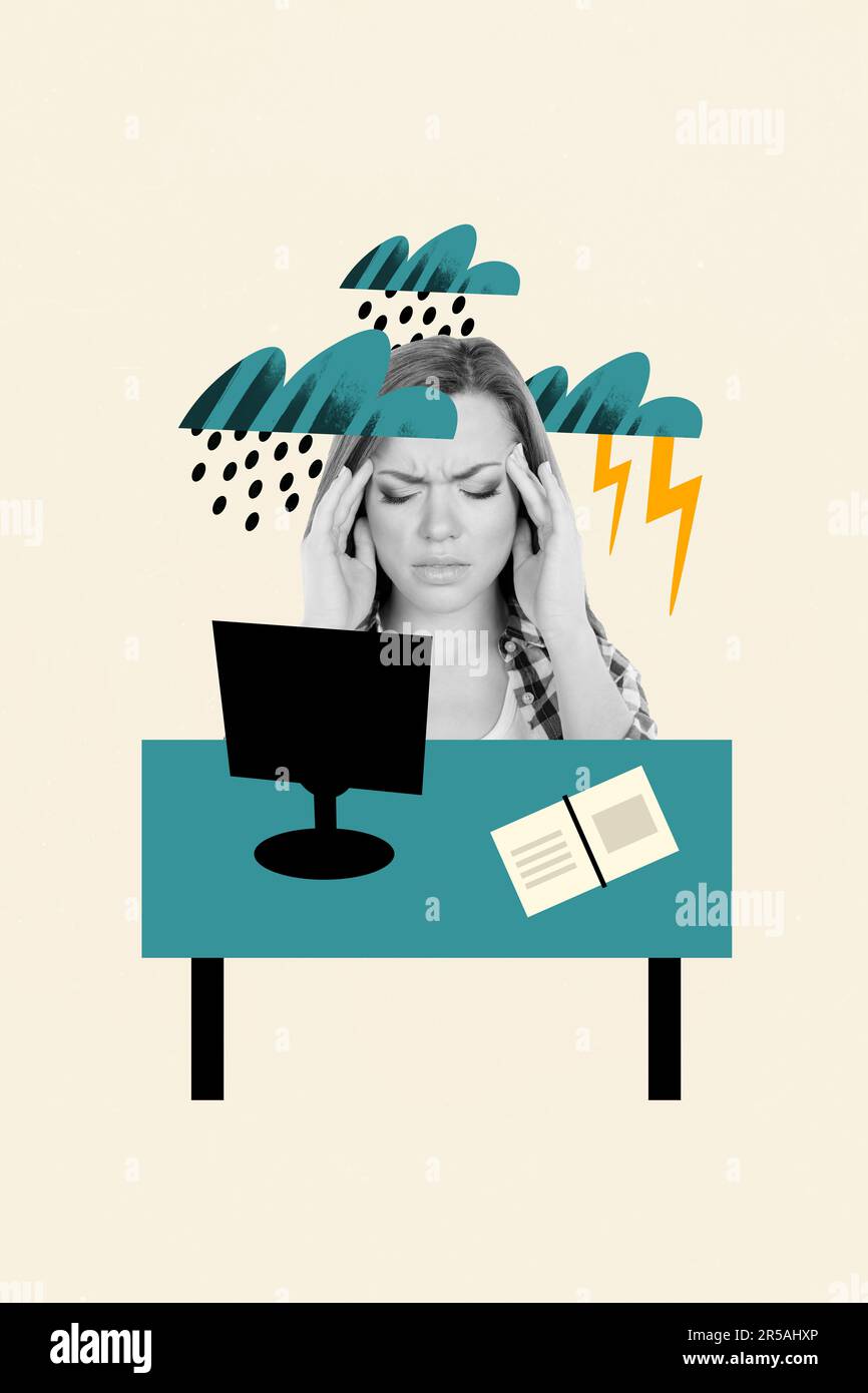 Image artwork picture sketch collage of sad disappointed girl office ...