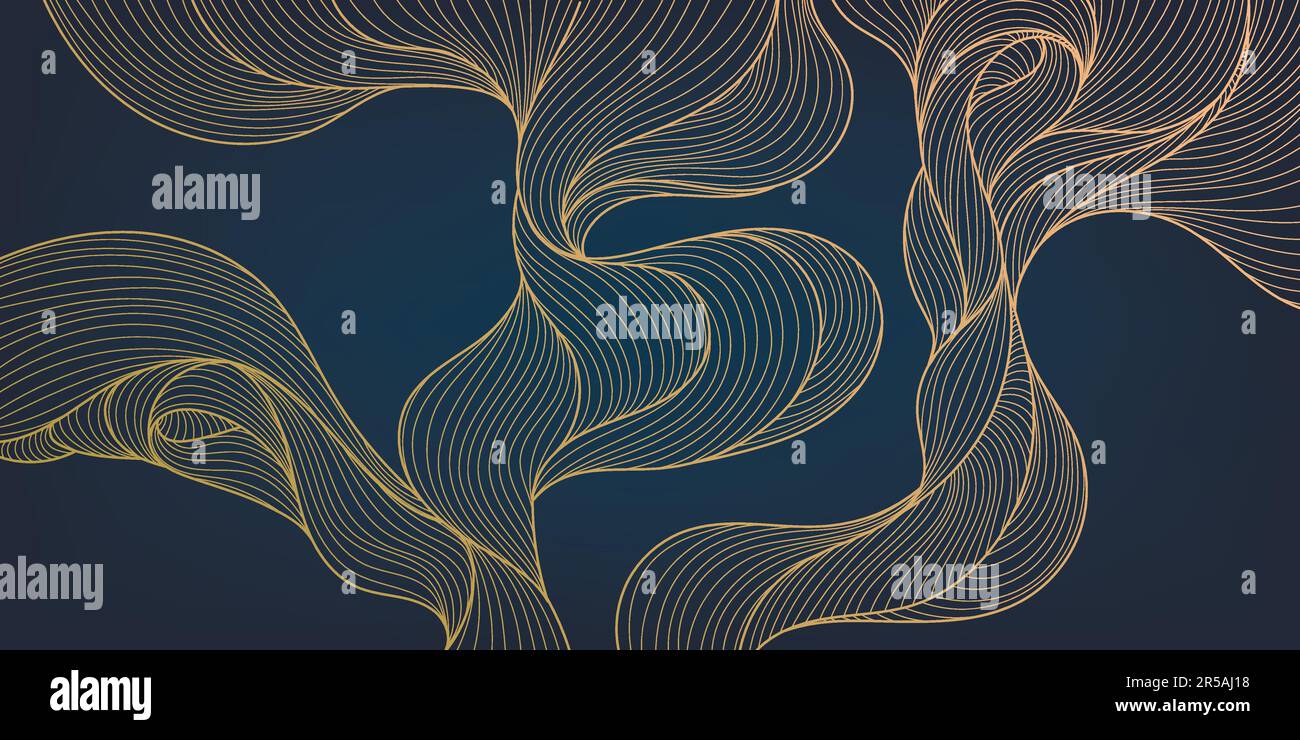 Vector abstract luxury golden wallpaper, wavy line art background ...