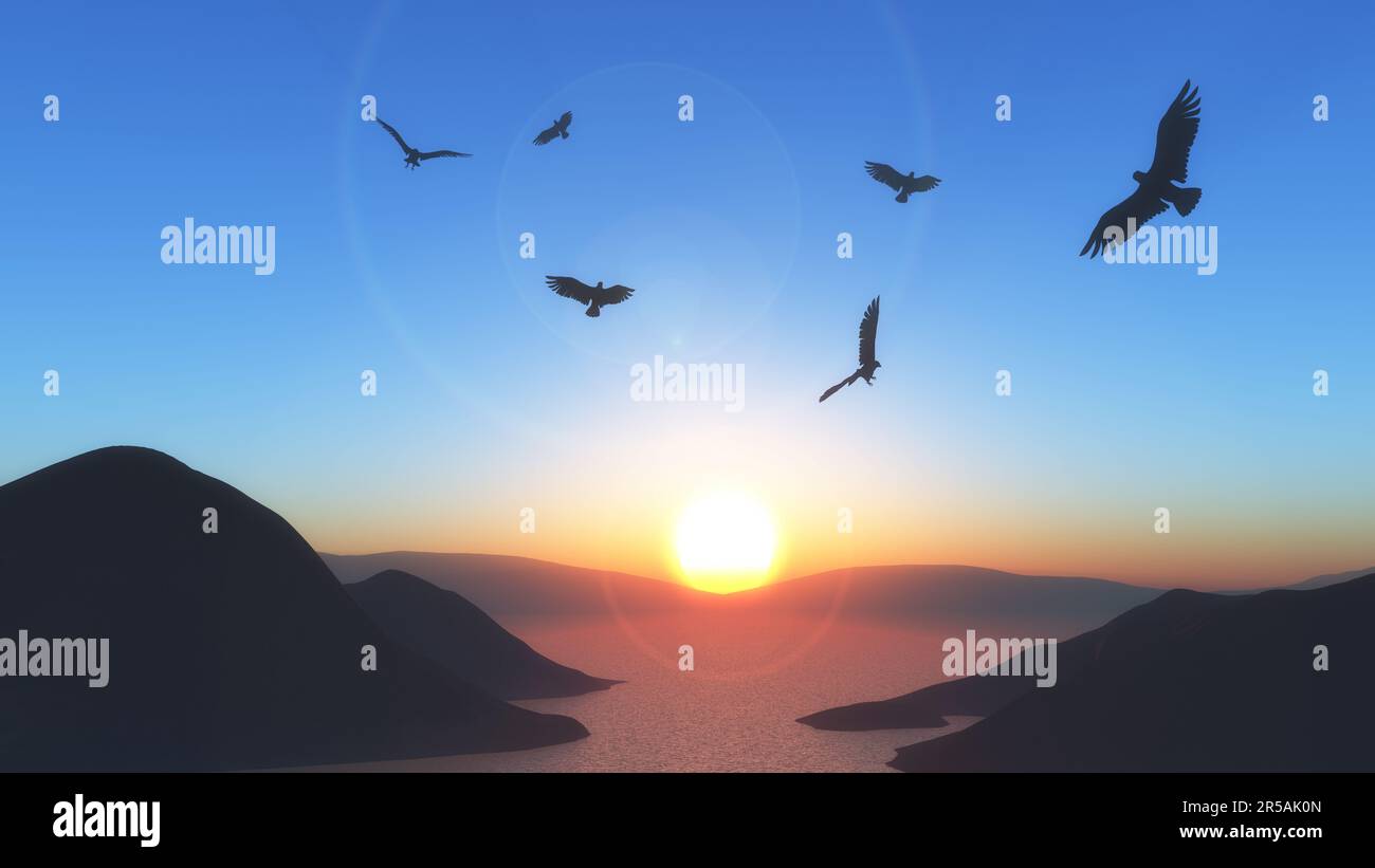 Birds Flying Sky Landscape