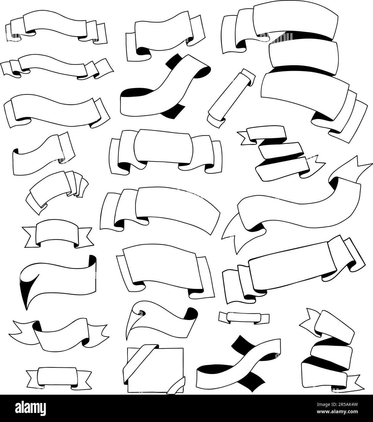 Big set of ribbon banners. Isolated vector hand drawn linear of ...