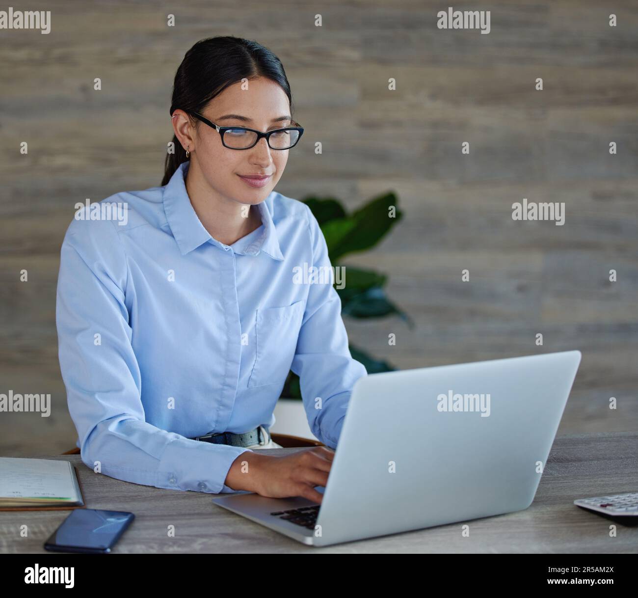 Laptop, typing and business woman, analyst or professional employee for ...